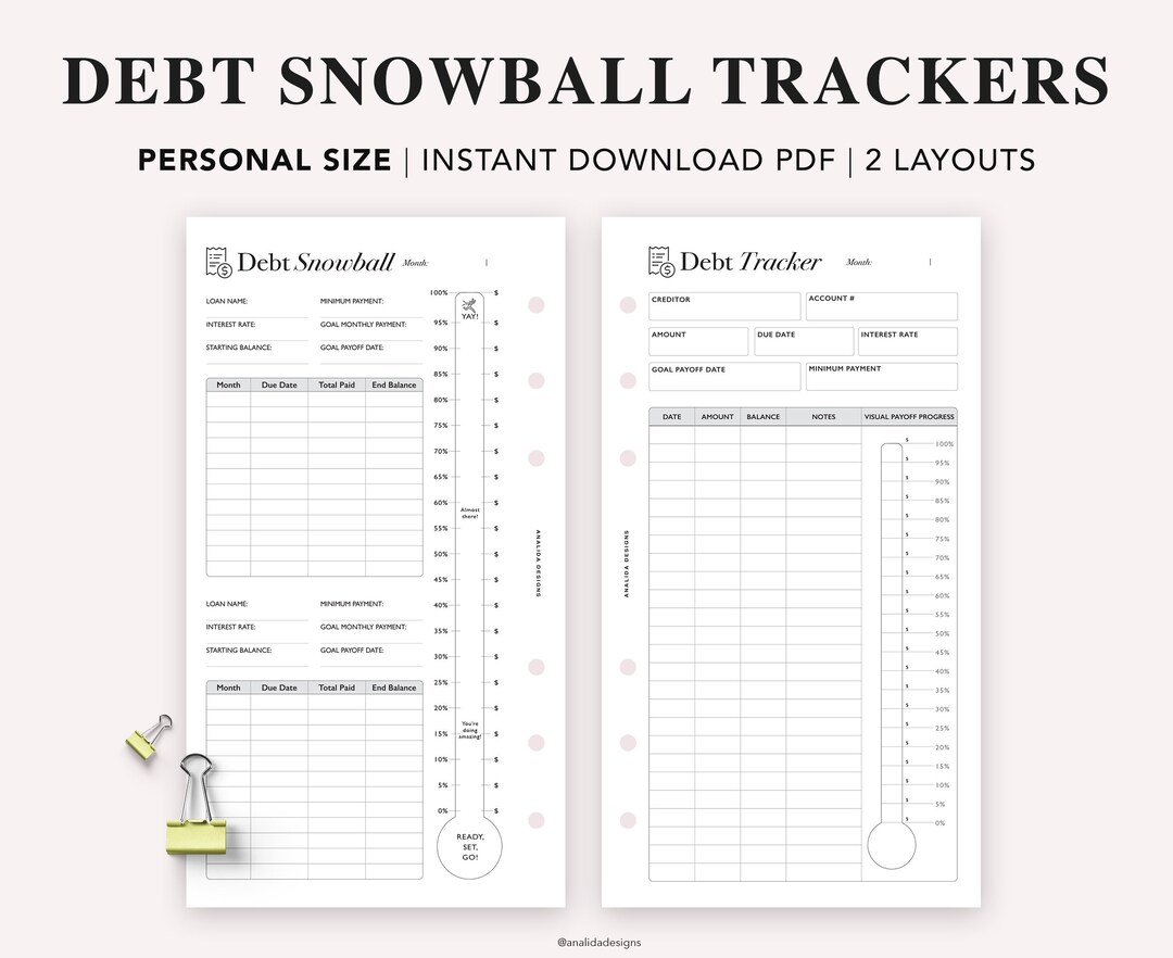 Debt Tracker Thermometer Printable: Personal Size, Finance Planner (PDF ...