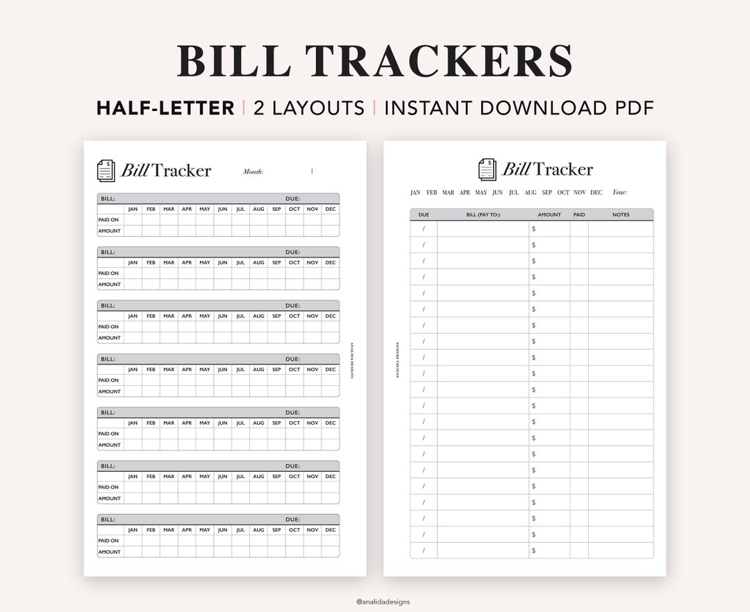 Half Letter Bill Tracker: Printable Budget Planner (PDF) - Etsy