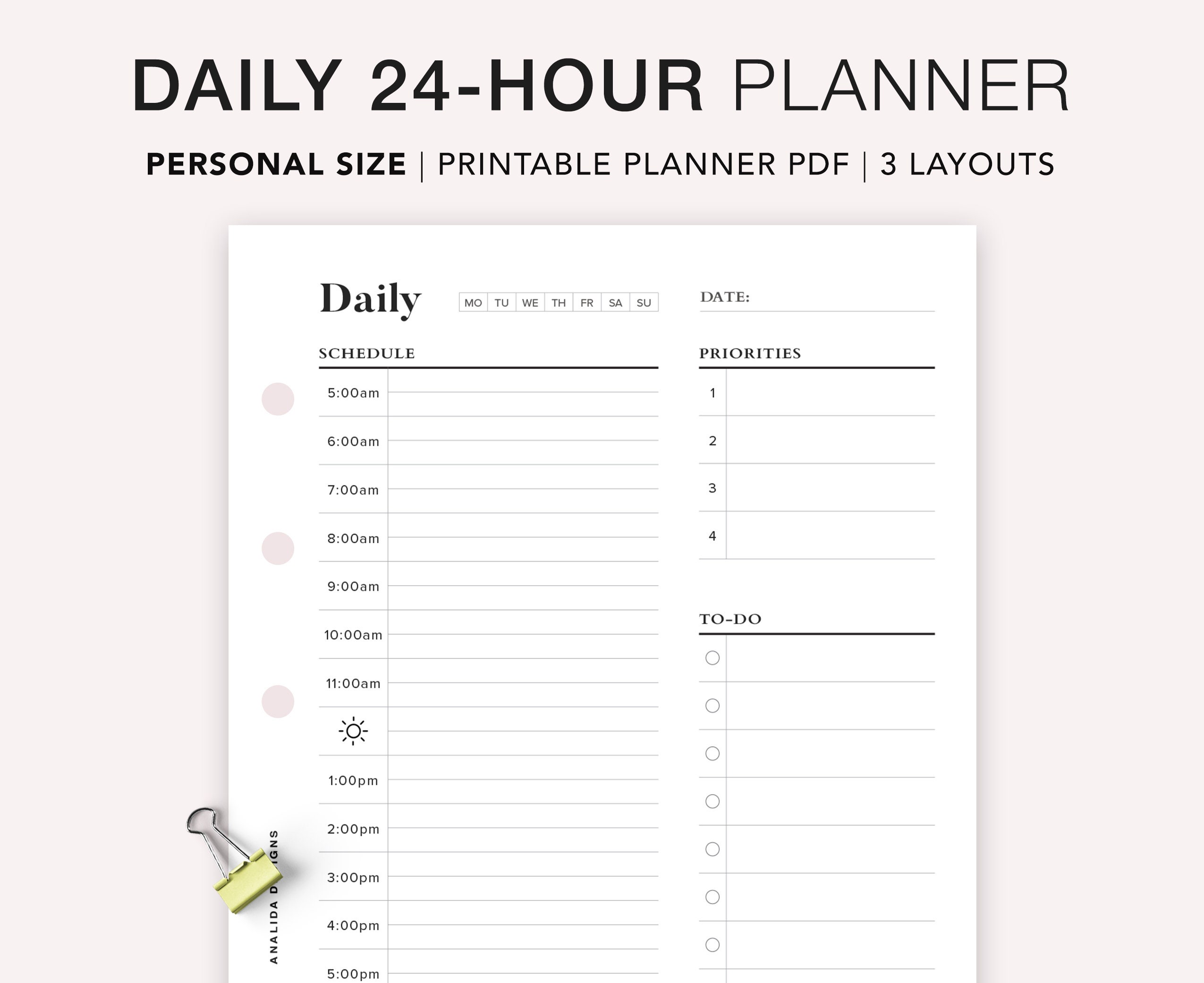 PERSONAL 24 Hour Daily Planner Printable Hourly Planner | Etsy