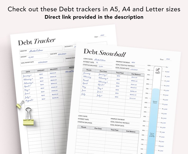 Debt Tracker Thermometer Printable: Personal Size, Finance Planner (PDF ...