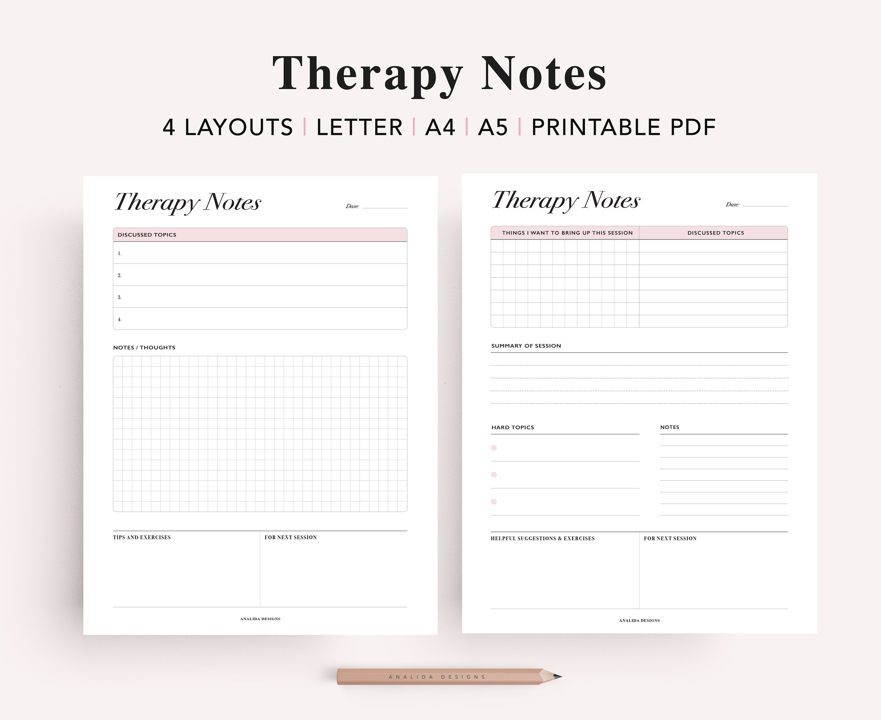 Therapy Notes Planner Printable: Mental Health Journal (A5, A4, Letter ...