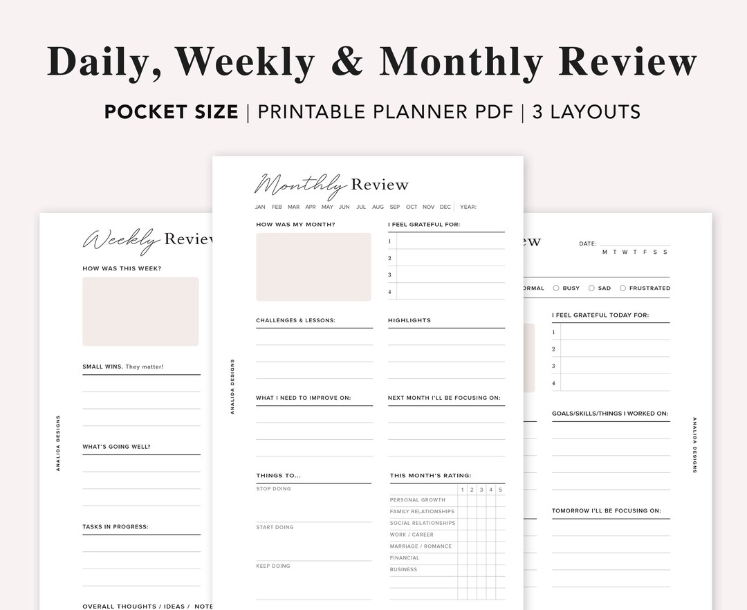 POCKET- Daily Reflections, Weekly Reflection Journal, Monthly Review ...