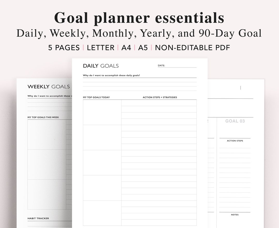 Daily, Weekly, Monthly Goal Planner, 90 Day Goal Setting Printable ...