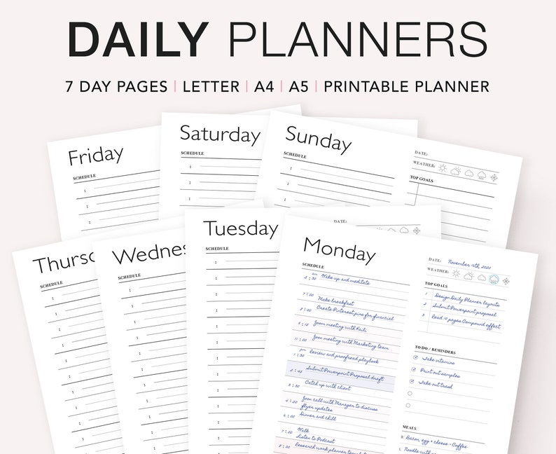 Printable 7 Day Planner Daily Planners and Organizer Undated - Etsy