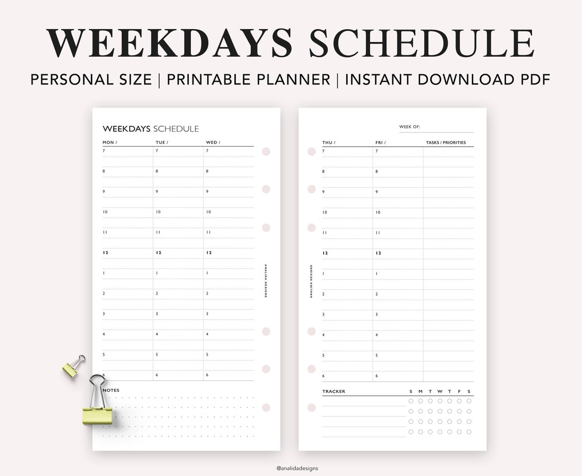 Personal Size Weekly Planner Printable: Hourly Schedule & Habit Tracker ...
