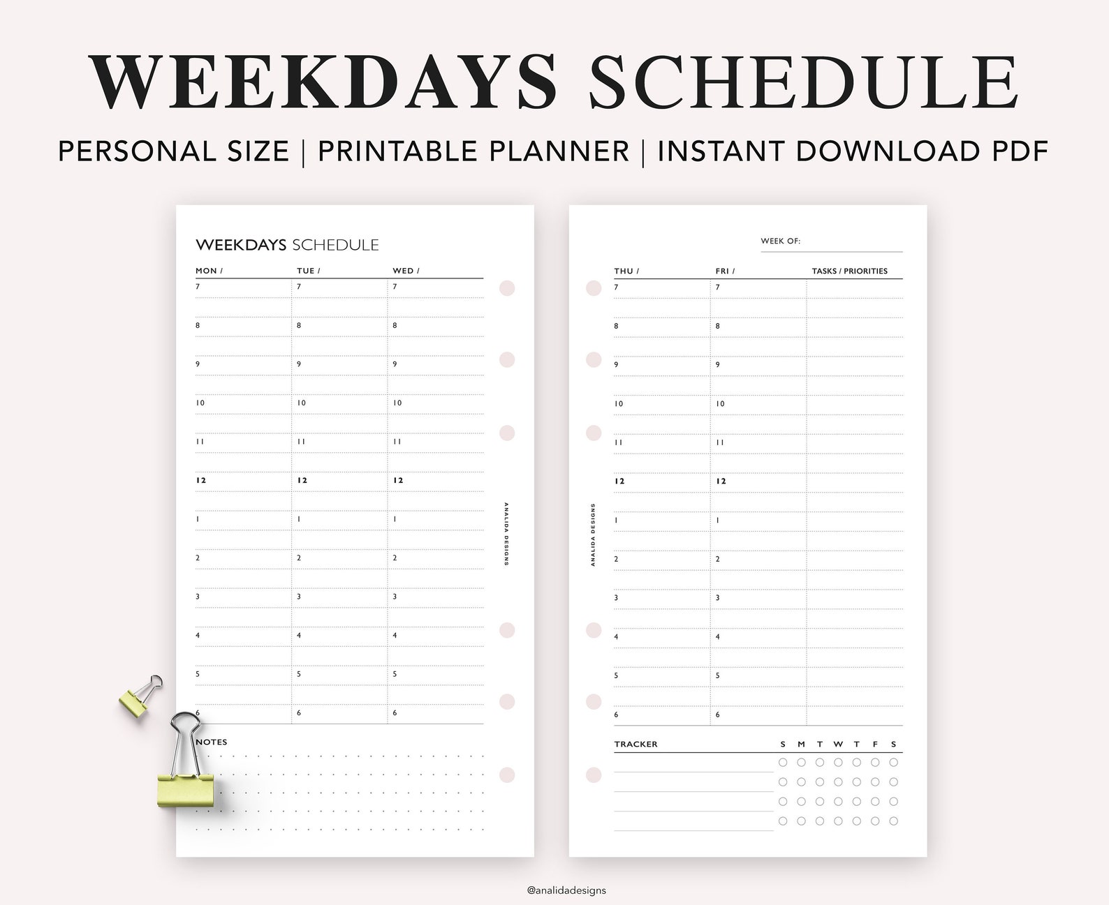 Personal Size Weekly Planner Printable: Hourly Schedule & Habit Tracker ...