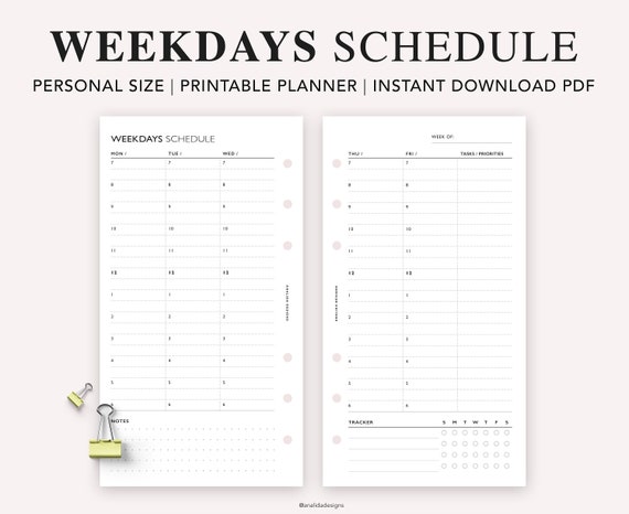 PERSONAL Size Weekly Planner Printable Hourly Planner | Etsy