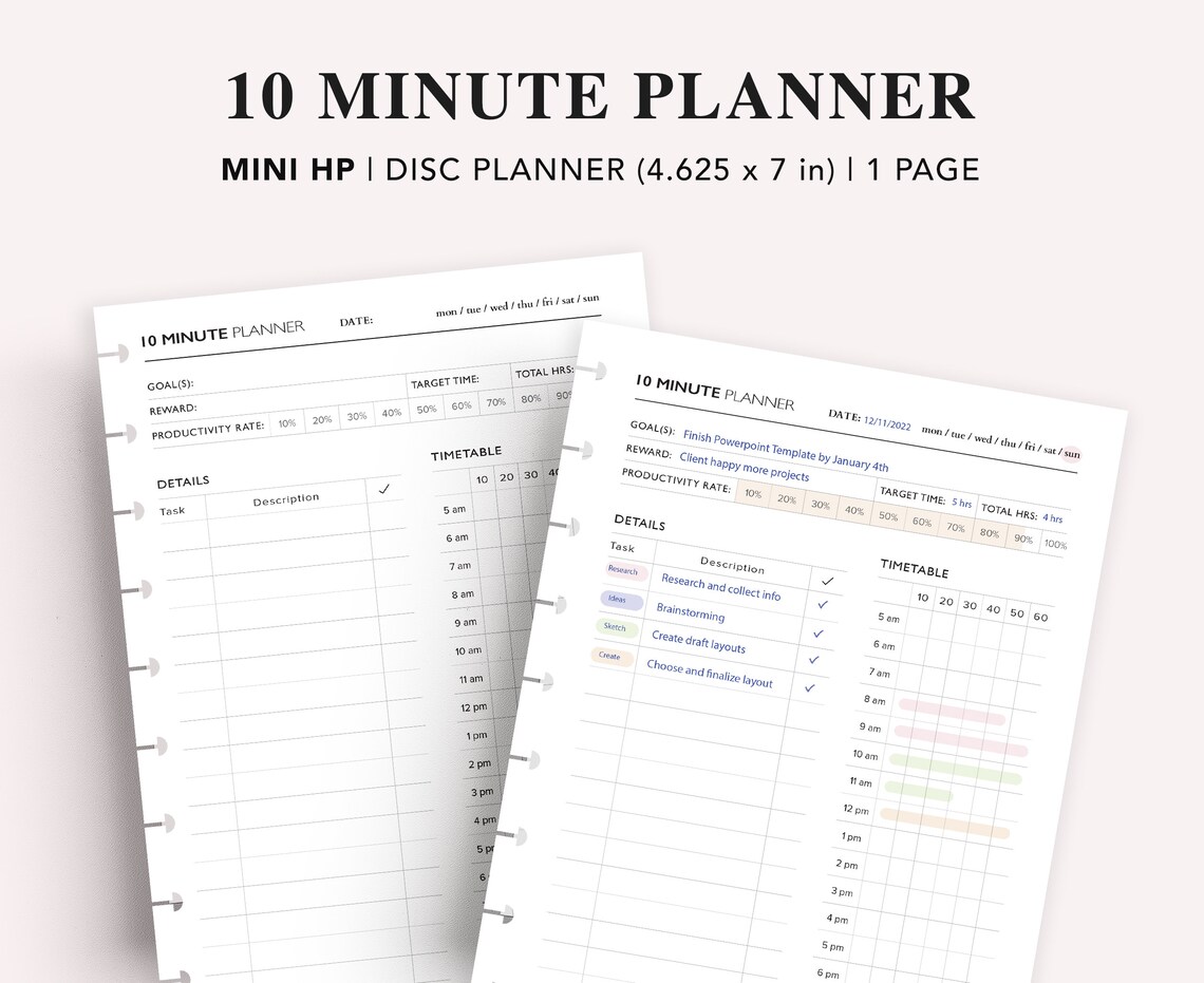 Mini HP Planner Inserts: 10 Minute Time Tracker (PDF Printable) - Etsy