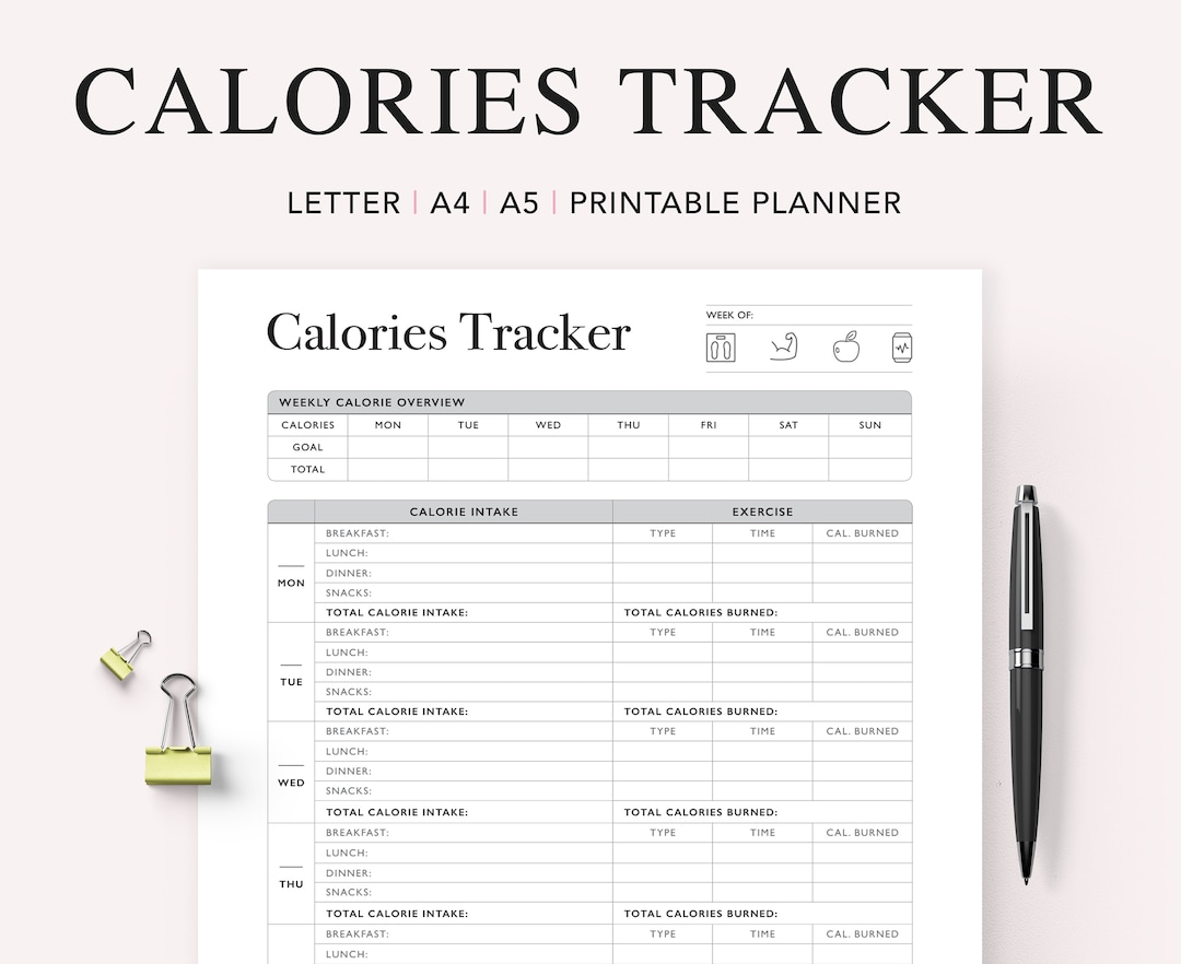 Calorie Tracker, Printable Calories Journal, Daily Weekly Calorie ...