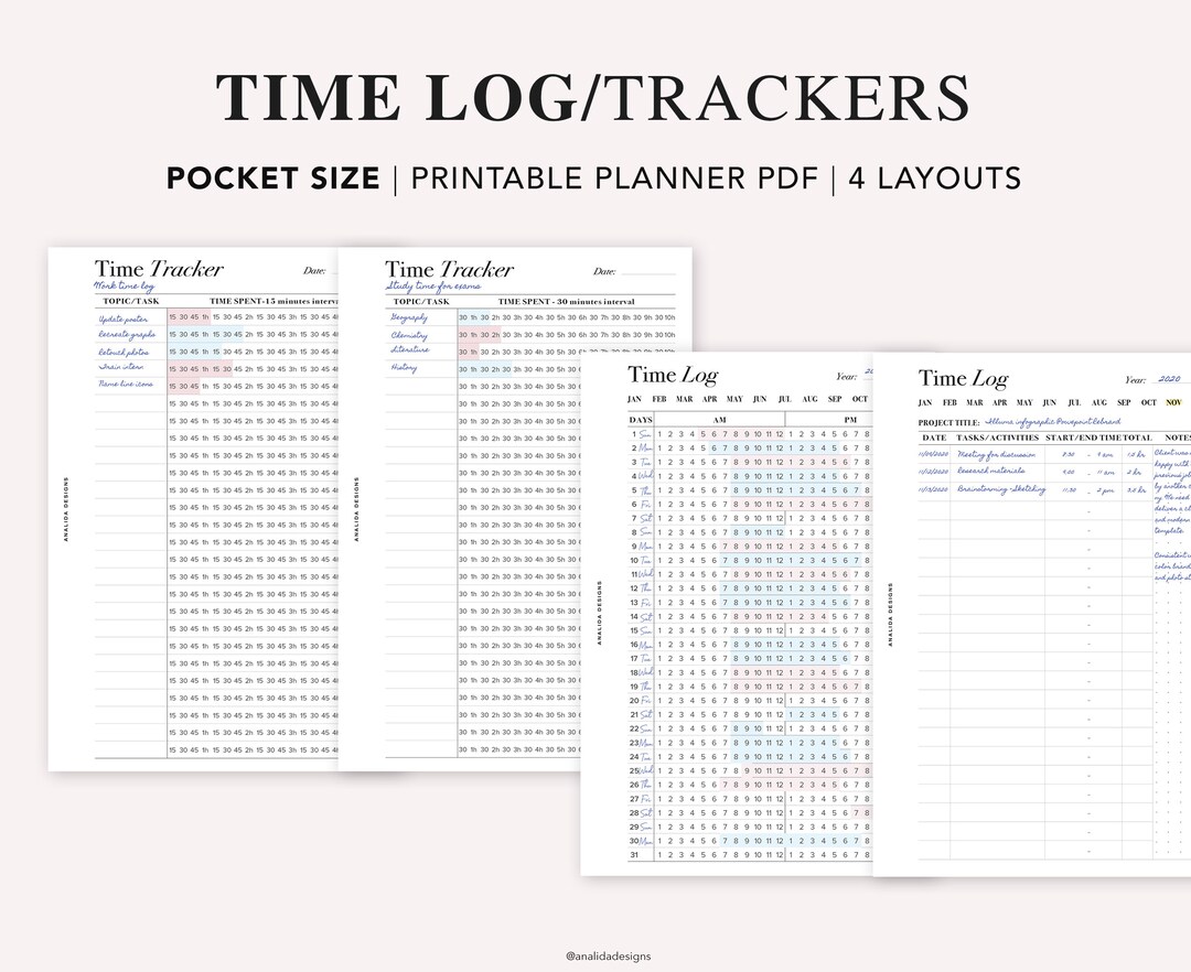 POCKET Time Tracker Printable, Time Log, Time Blocking Template, Time ...