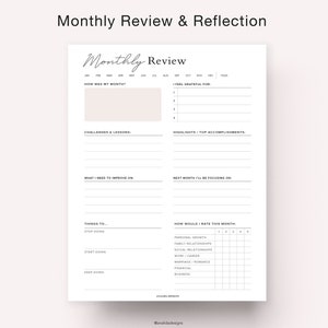 Daily Reflections, Weekly Reflection Journal, Monthly Review Worksheet ...