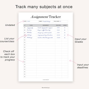 Assignment Tracker Printable, Homework Planner, College Planner ...