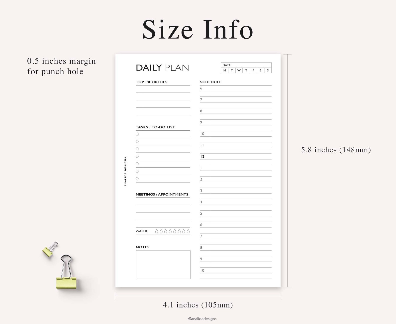 A6 Daily Planner Printable: Hourly Schedule, To-do List (PDF) - Etsy