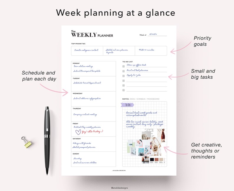 Minimal Weekly Planner Printable Weekly to Do List Undated | Etsy
