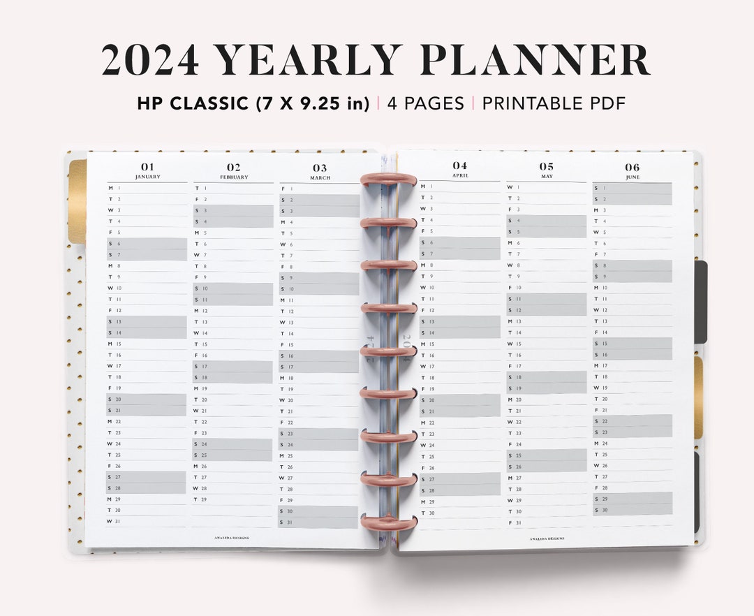 2024 Year Calendar Printable Happy Planner, Yearly Overview, Year at a ...