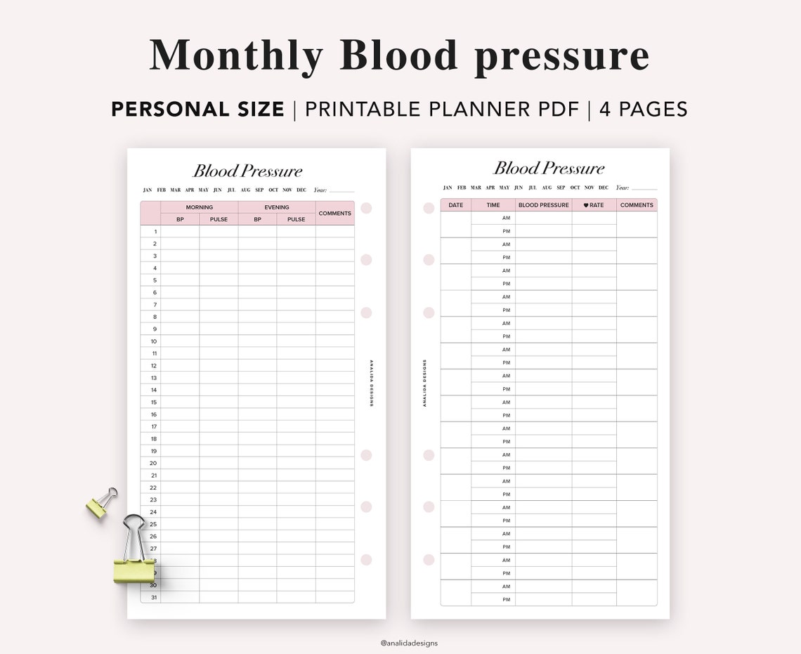 PERSONAL Printable Blood Pressure Blood Pressure Tracker | Etsy