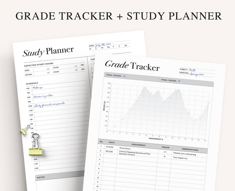 Student Study Planner Printable: Grade Tracker, A4/A5/US Letter (PDF ...