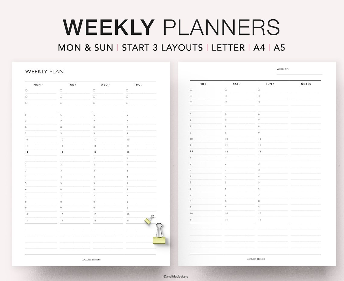 Weekly Schedule Printable Weekly Timetable Weekly Organizer - Etsy