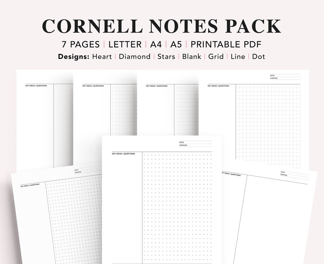 Cornell Notes Printable Pack, Cornell Notes Method, Student Note Taking ...
