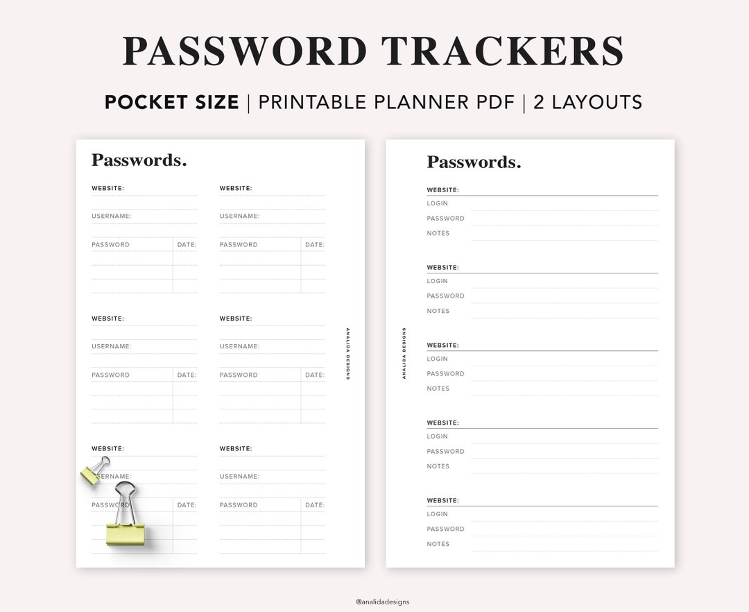 Pocket Password Tracker Insert: Printable Log Organizer (PDF) - Etsy