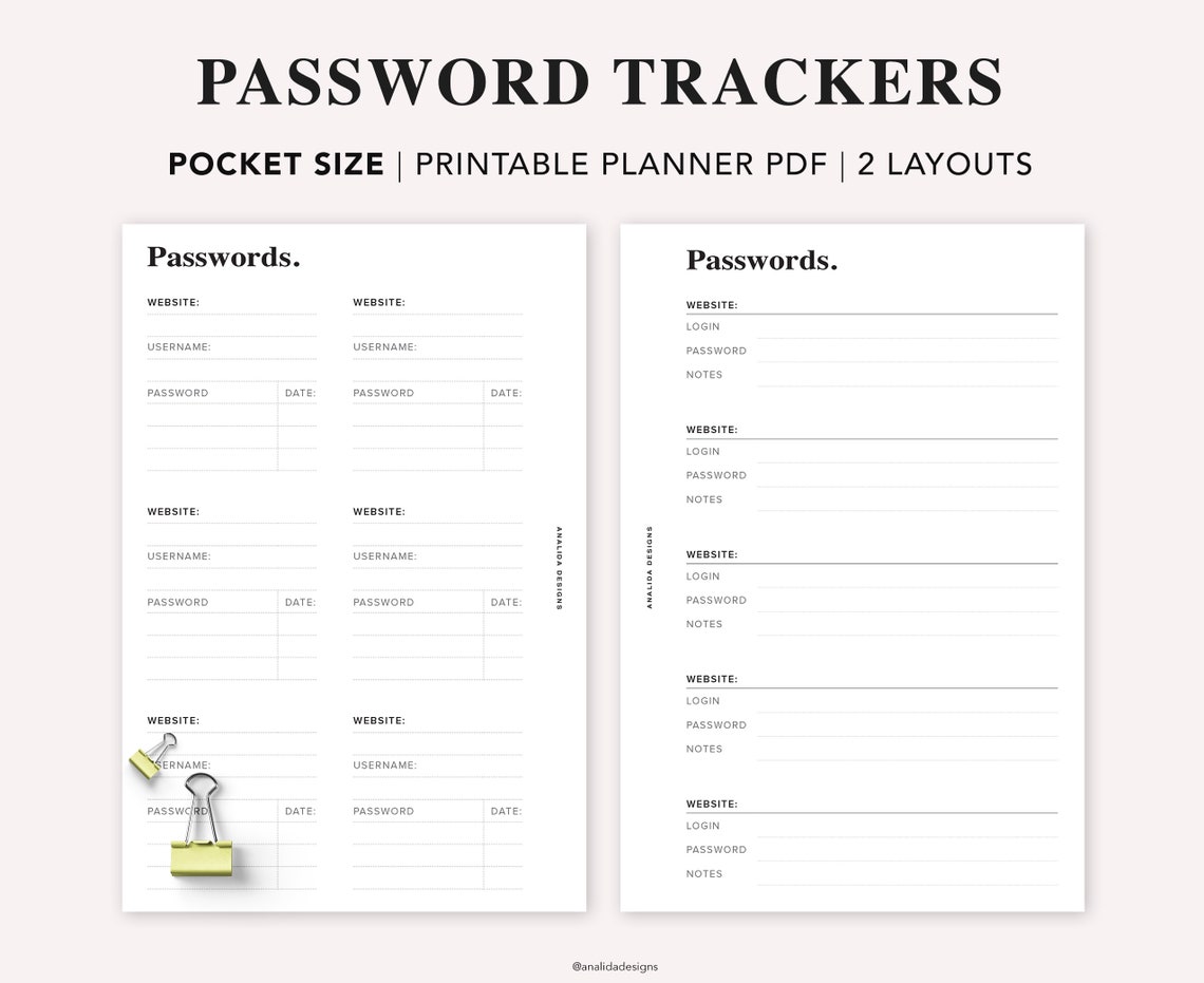 Pocket Password Tracker Insert: Printable Log Organizer (PDF) - Etsy