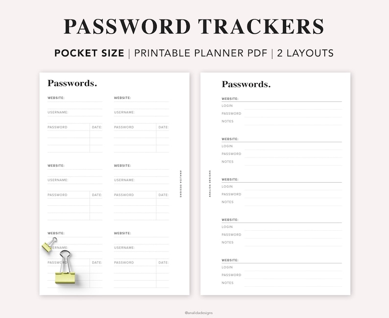 Pocket Password Tracker Insert: Printable Log Organizer (PDF) - Etsy