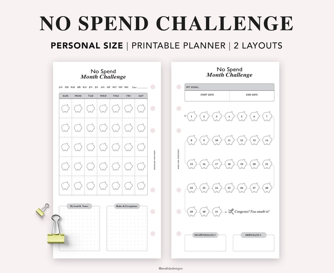 PERSONAL No Spend Tracker Printable, Monthly Spending Tracker, Savings ...
