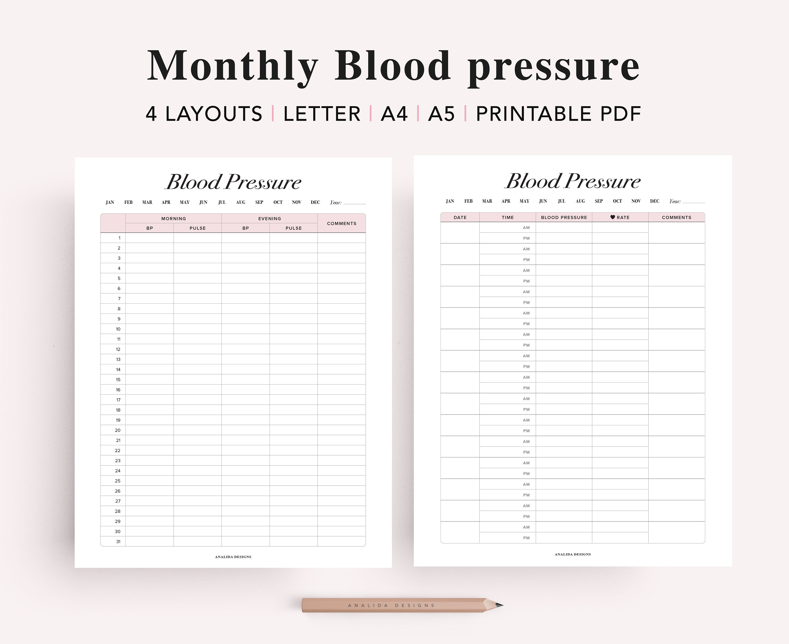 Printable Blood Pressure, Blood Pressure Tracker, Blood Pressure ...