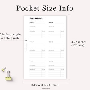 Pocket Password Tracker Insert: Printable Log Organizer (PDF) - Etsy