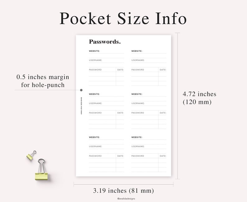 Pocket Password Tracker Insert: Printable Log Organizer (PDF) - Etsy