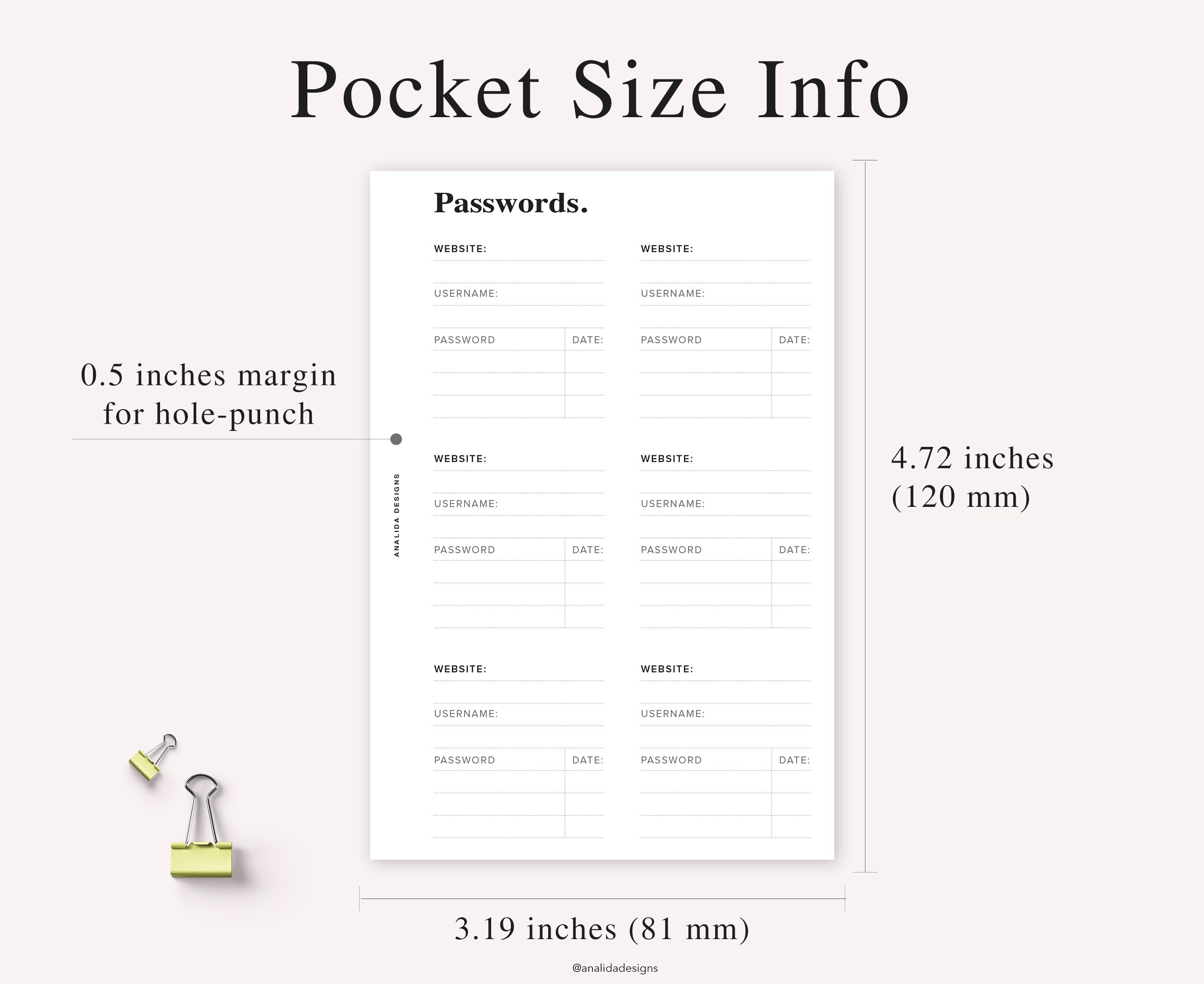 Pocket Password Tracker Insert: Printable Log Organizer (PDF) - Etsy