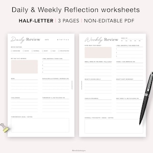 HALF LETTER Weekly Reflection Journal Inserts, Daily Reflections ...