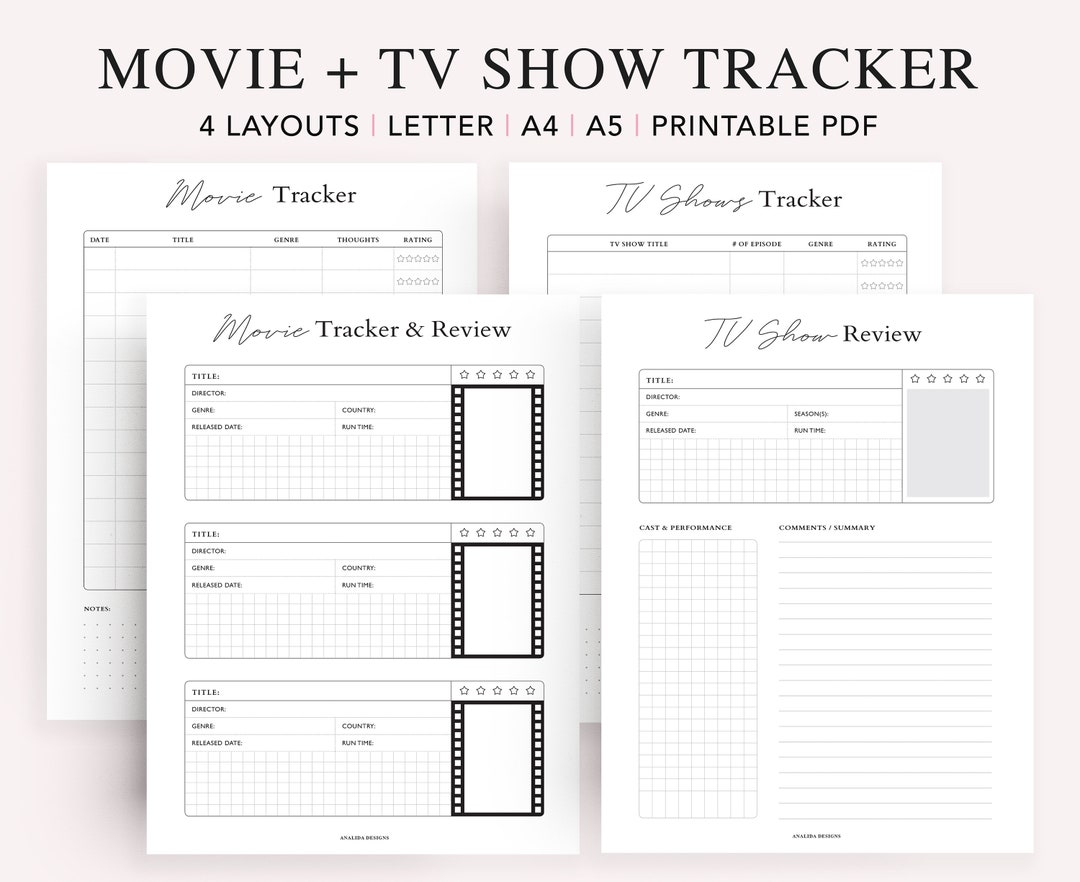 Movie & TV Show Tracker Printable: A4, A5, Letter (PDF) - Etsy