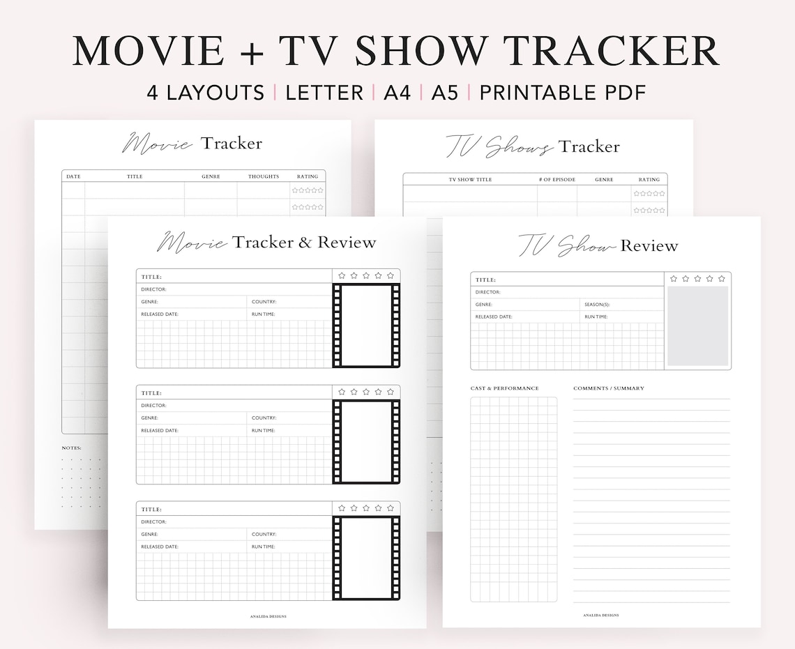 Movie & TV Show Tracker Printable: A4, A5, Letter (PDF) - Etsy UK