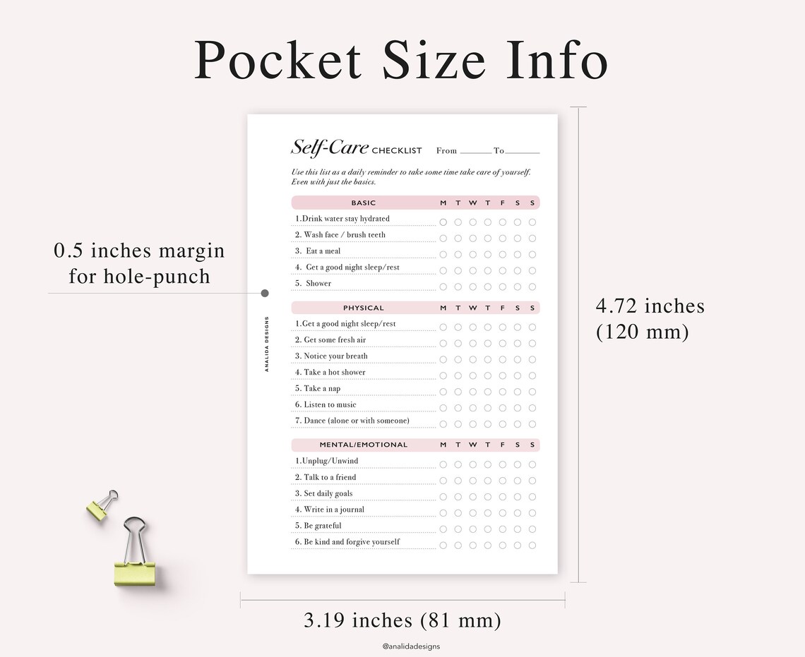 POCKET Self Care Checklist Tracker Self Help Journal Daily - Etsy