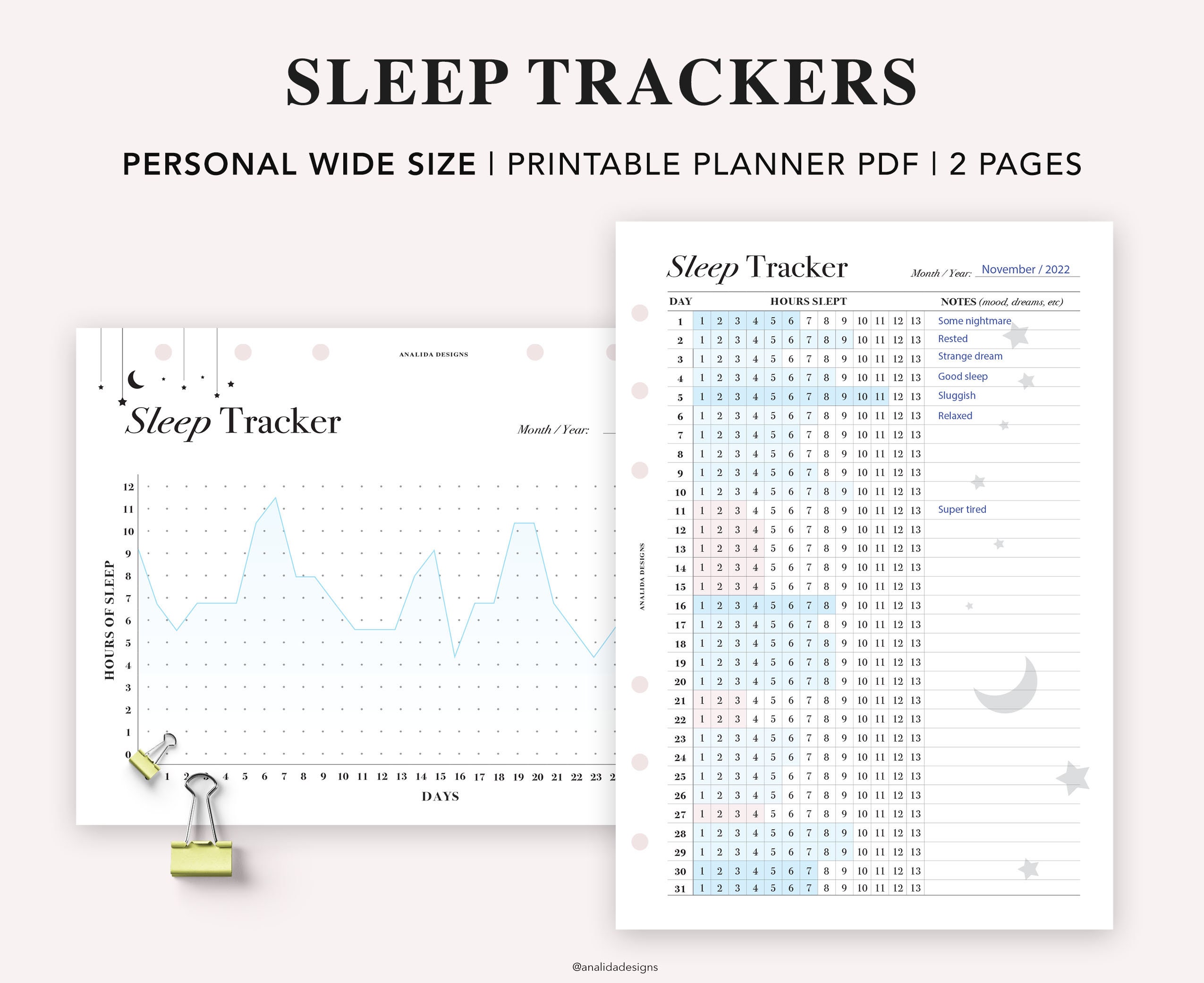 PERSONAL WIDE Sleep Tracker Printable Monthly Sleep Log - Etsy