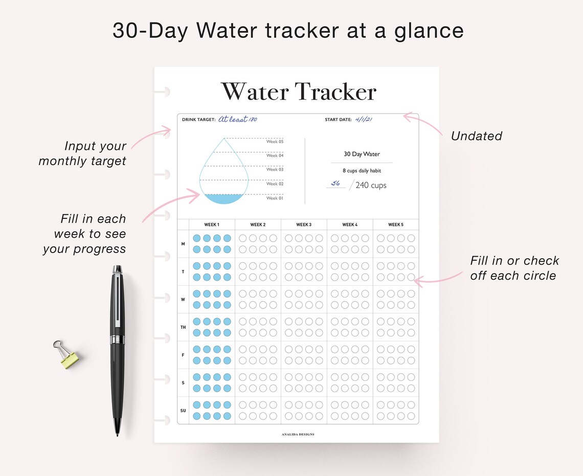 Water Tracker Happy Planner Classic 30 Day Water Challenge | Etsy