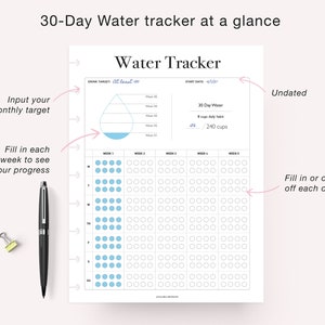 Water Tracker, Happy Planner Classic, 30 Day Water Challenge Printable ...