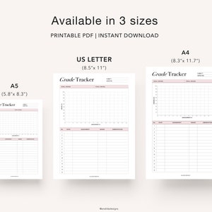 Study Planner Printable: Grade Tracker, Assignment Organizer (A4, A5 ...