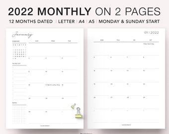 Month on Two Pages | Etsy