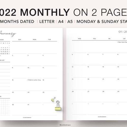 Monthly Calendar Printable Individual Month Planner - Etsy