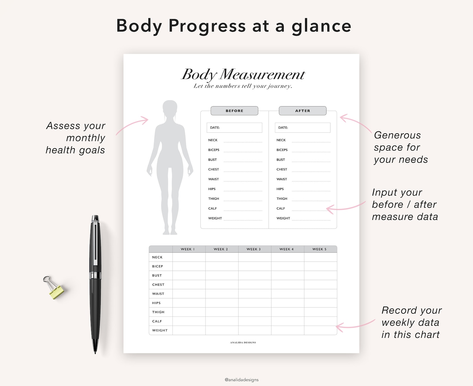 Weight Tracker Printable Body Measurement Before and After | Etsy