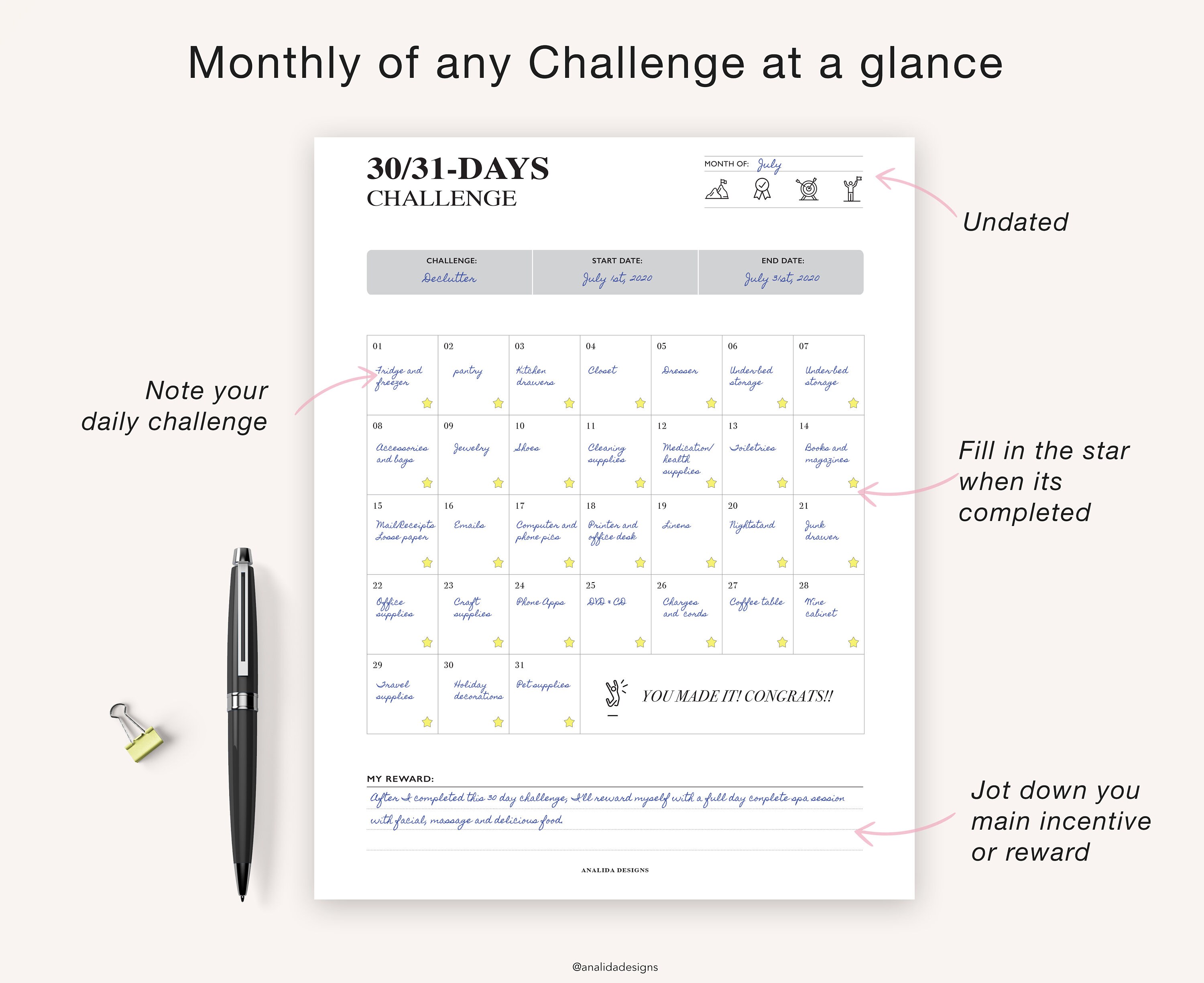 30 Day Challenge Printable 30 Day Tracker 30 Day Habit Plan - Etsy ...