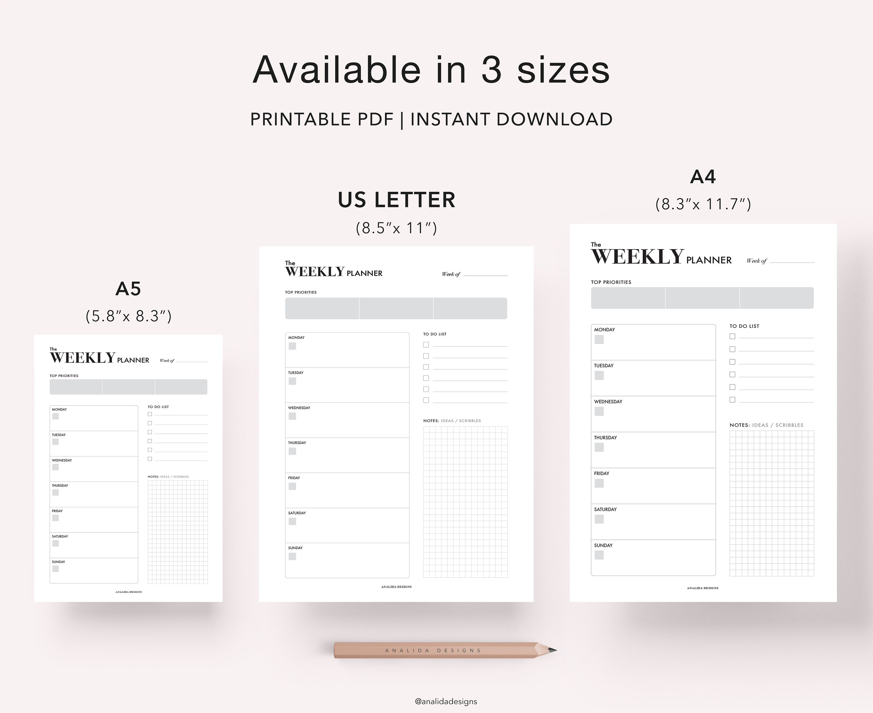 Minimalist Weekly Planner Printable Weekly to Do List Undated | Etsy