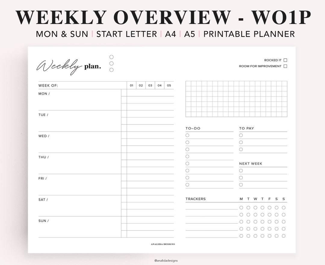 Weekly Planner Printable, Weekly Schedule, Weekly To-do List, Task List ...