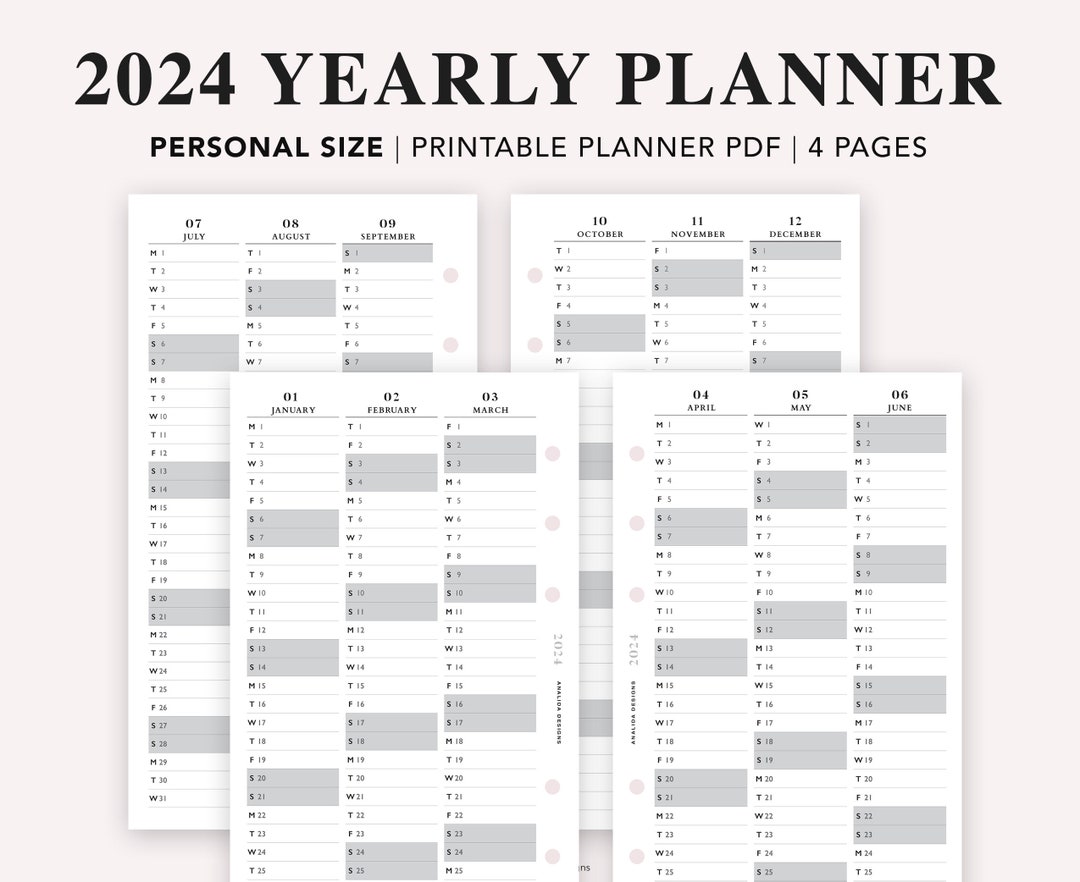 PERSONAL 2024 Year Calendar Printable Yearly Overview Year - Etsy Canada