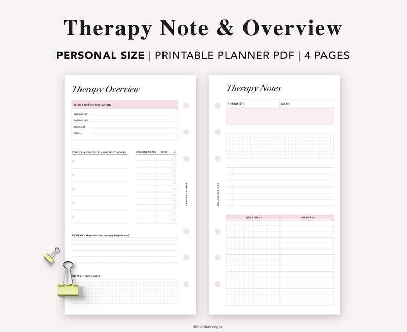 PERSONAL Therapy Notes Planner Printable Therapy Journal - Etsy