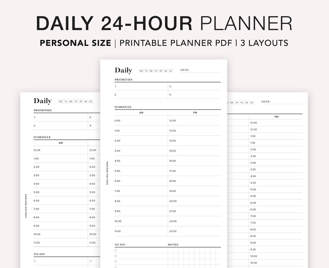 24 Hour Daily Planner Printable: Personal Size, Time Blocking (PDF) - Etsy