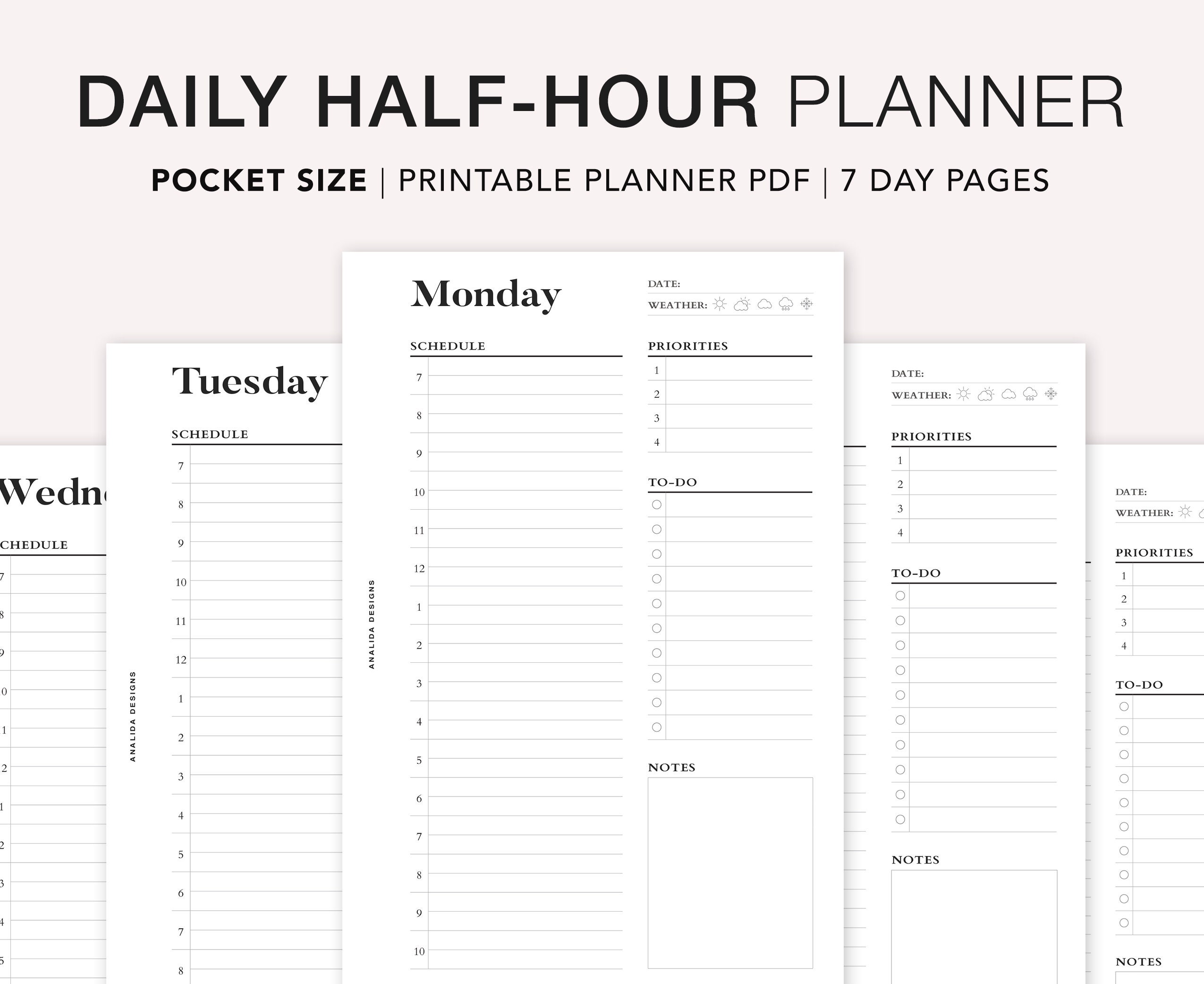 POCKET 7 Day Planner Printable Daily Half Hour Planner - Etsy
