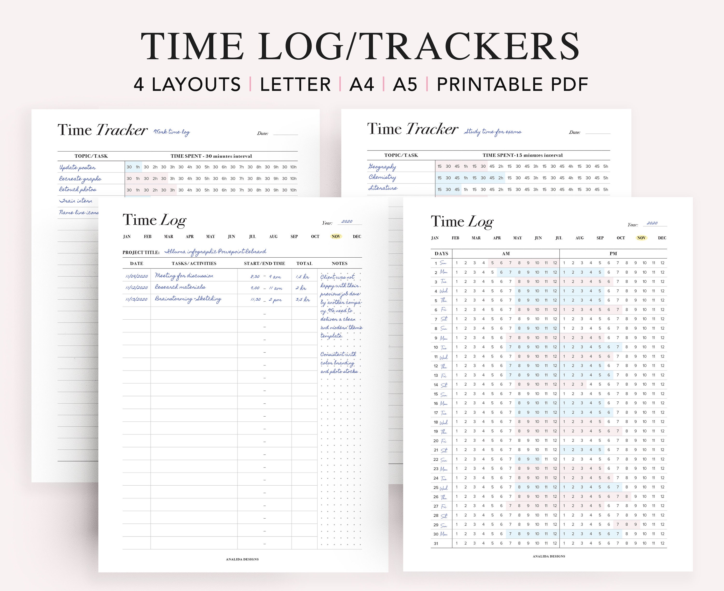 Time Tracker Printable Time Log Time Blocking Template Time - Etsy Canada